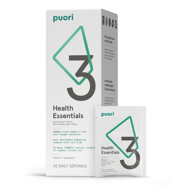 Puori P3 - Health Essentials packages: Omega 3, vitamin D & magnesium